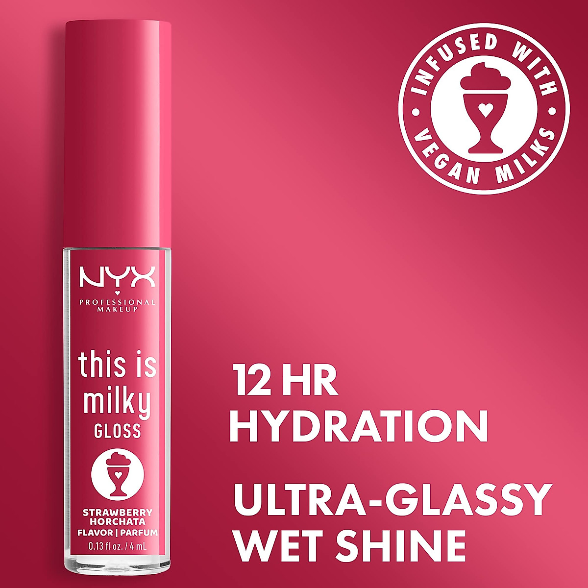 NYX PROFESSIONAL MAKEUP This Is Milky Gloss, Lip Gloss with 12 Hour Hydration, Vegan - Strawberry Horchata (Mauve Pink)