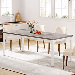 LITTLE TREE Modern Dining Table for 6-8 People, 70.9" Large Rectangular Kitchen Table with Heavy Duty Metal Legs, Unique Dinner Table Kitchen & Dining Room Furniture