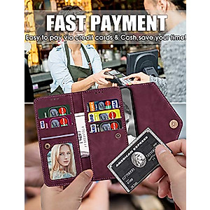 Galaxy A51 4G/M40S Wallet Case with Wristlet&Shoulder Strap,Auker 9 Card Holder Flip Leather Crossbody Zipper Purse Case Bag Magnetic Stand Hidden Pocket Wallet Clutch Case for Women Samsung A51(4G)