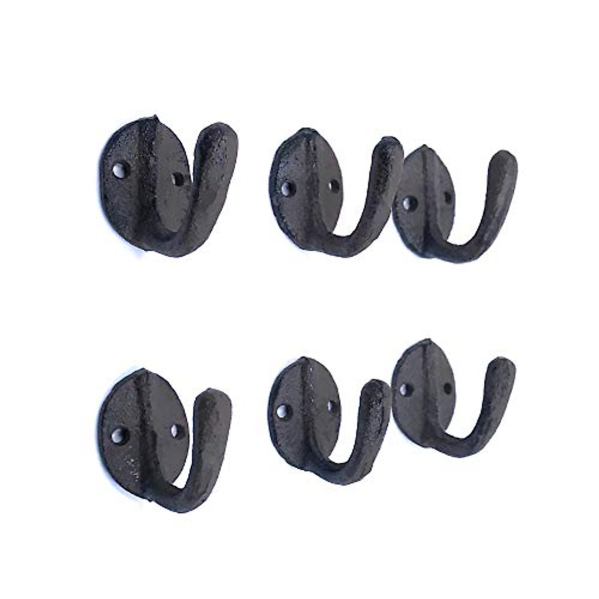 Rustic Cast Iron Coat Robe Door Hooks Set of 6