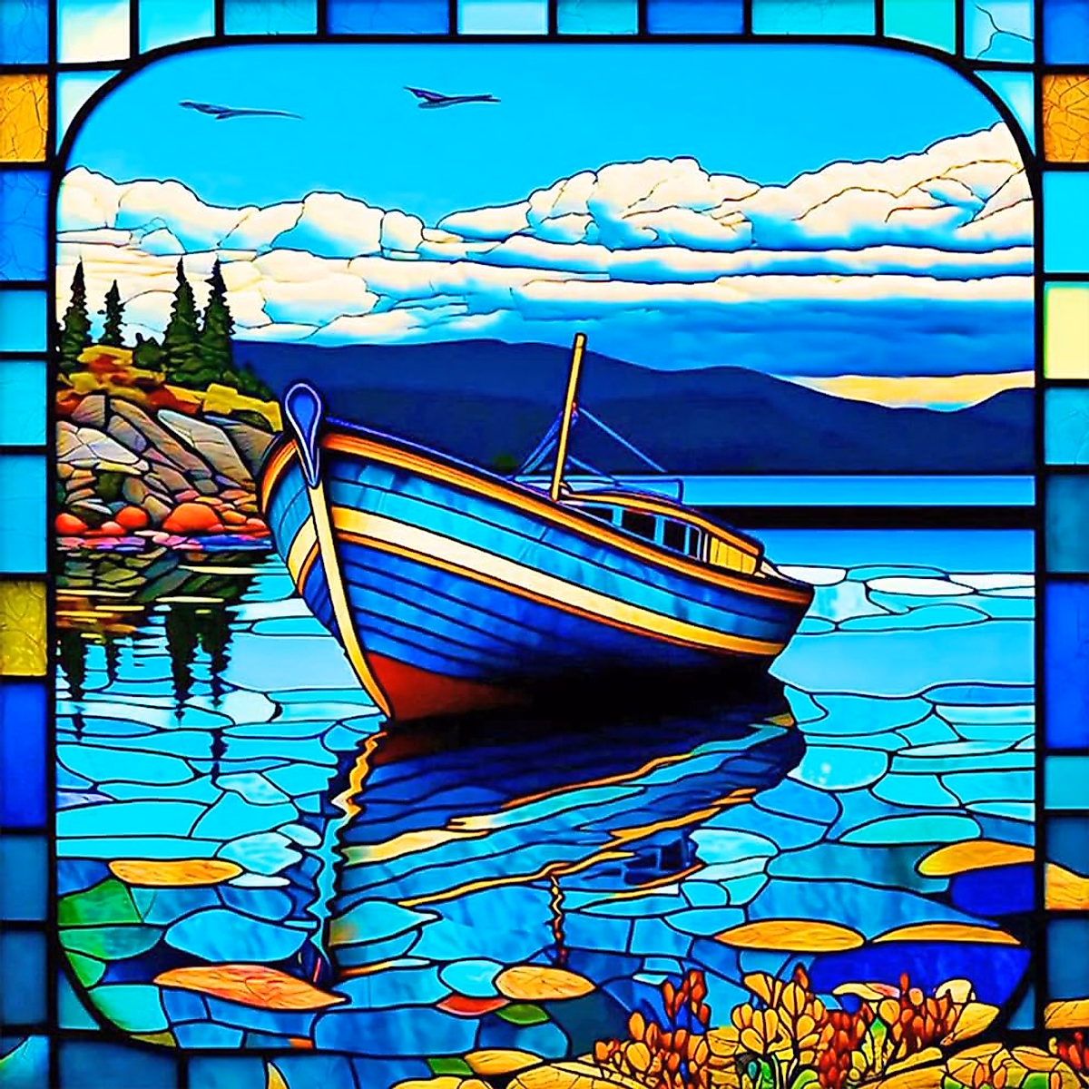 Stalente Diamond Painting Kits for Adults, 5D DIY Diamond Art Kits for Beginners Round Full Drill Diamond Painting for Home Wall Decoration Gift 12×12inch, Stained Glass Boat