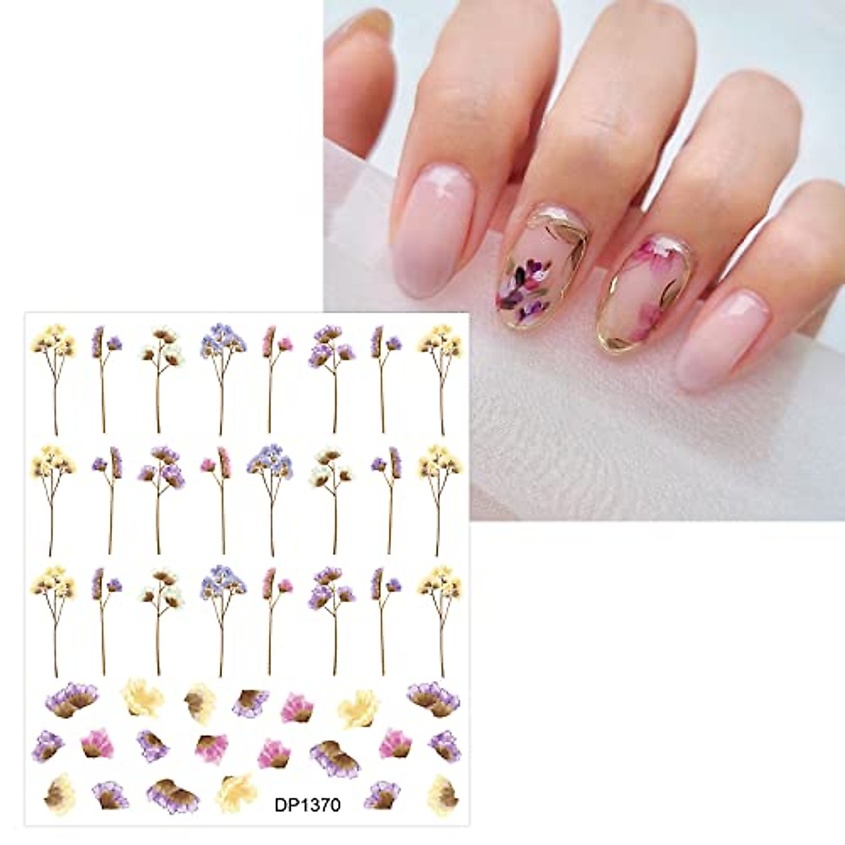 JMEOWIO 6 Sheets Spring Flower Nail Art Stickers Decals Self-Adhesive Pegatinas Uñas Summer Leaves Floral Nail Supplies Nail Art Design Decoration Accessories