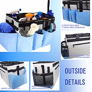 SCAVATA Large Wearable Cleaning Caddy Bag, Cleaning Supplies Organizer with Handles & Shoulder Straps for Housekeepers, Under Sink & Car Cleaning Tool Organizers Bags with Multiple Compartments (Blue)