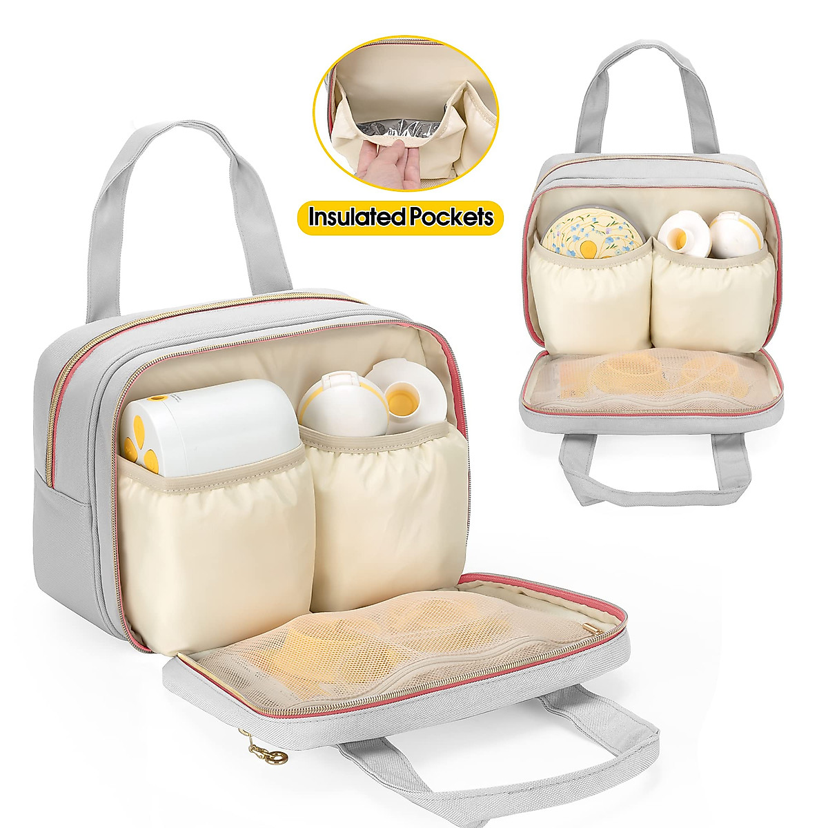 Damero Breast Pump Bag Compatible with Medela Electric Breast Pump, Carrying Bag for Pump in Style Max Flow, Freestyle Flex, Swing Maxi Pump and Parts, Light-Gray Pink (Bag Only)