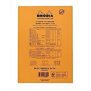 Rhodia Classic French Paper Pads Ruled with Margin 6 in. x 8 1/4 in. Orange (16600C)