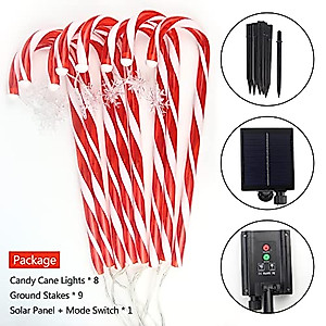 Christmas Candy Cane Pathway Marker Lights, 8 Modes Set of 8 Solar Christmas Candy Cane Lights, Outdoor Christmas Decorations Solar Candy Cane Lights for Holiday Walkway Patio Garden