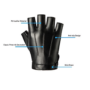 LJCZKA Fingerless Driving PU Leather Gloves Outdoor Sport Faux Half Finger with Anti-Slip Layer Glove for Men Women