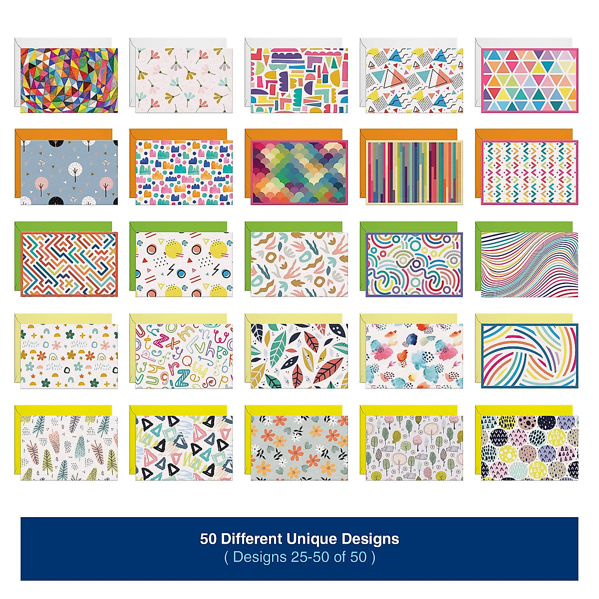 Dessie 50 Different Blank Cards With Envelopes - 4x6 Inch Blank Greeting Cards w/Colored Envelopes & Gold Seals. Colorful Designs - No Repetition. All Occasion Note Cards with Envelopes Set