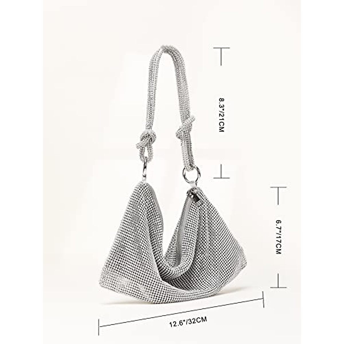 Rhinestone Sparkly Hobo Bag for Women Silver Diamond Purses Evening Prom Rhinestone Handbag Hobo Bag for Travel Vacation