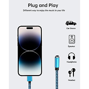iPhone Headphone Adapter, 2Pack Apple Dongle Lightning to 3.5mm Jack Converter Braided Audio Aux Cord Earbuds Splitter Adaptor Compatible with iPhone 14 13 12 11 Pro Max X XR XS SE 8 7 Plus iPad iPod