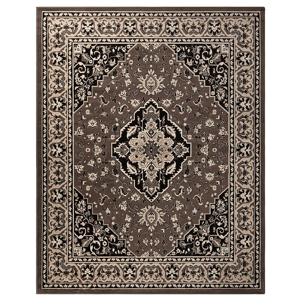 Superior Indoor Area Rug, Plush Carpet Cover, Traditional Oriental Medallion, Perfect for Hallway, Entryway, Living Room, Dining, Bedroom, Office, Kitchen, Glendale Collection, 8' x 10', Brown