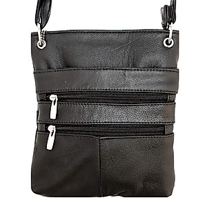Silver Fever® Genuine Leather Large Travel Shoulder Cross Body Purse Handbag (Black)