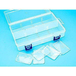 TOPINSTOCK Plastic Compartment Storage Box With Adjustable Divider Removable Grid Compartment for Jewelry Small Accessories Hardware Fitting (8 Grids-Large x 1 Pack)