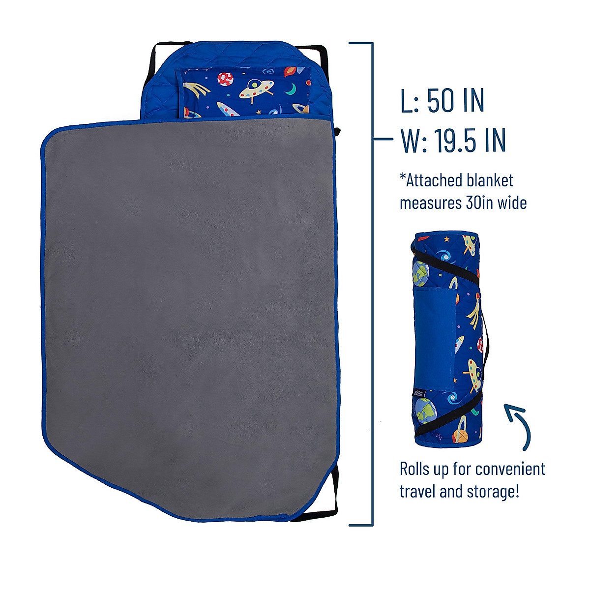 Wildkin Kids Modern Nap Mat with Reusable Pillow for Boys & Girls, Perfect for Elementary Sleeping Mat, Features Elastic Corner Straps, Soft Cotton Blend Materials Nap Mat for Kids (Out of this World)