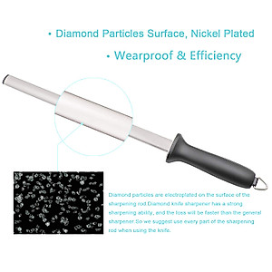 Wiitek 12inch Diamond Knife Honing Rod, Professional Chef Knife Sharpener Steel, Best Knife Honer, Kitchen Appliances, Ideal for Chef Knife, Cooking Knife, Butcher Knife and Japanese Knife