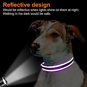 Joytale Reflective Dog Collar,Soft Neoprene Padded Breathable Nylon Pet Collar Adjustable for Medium Dogs,Purple,M