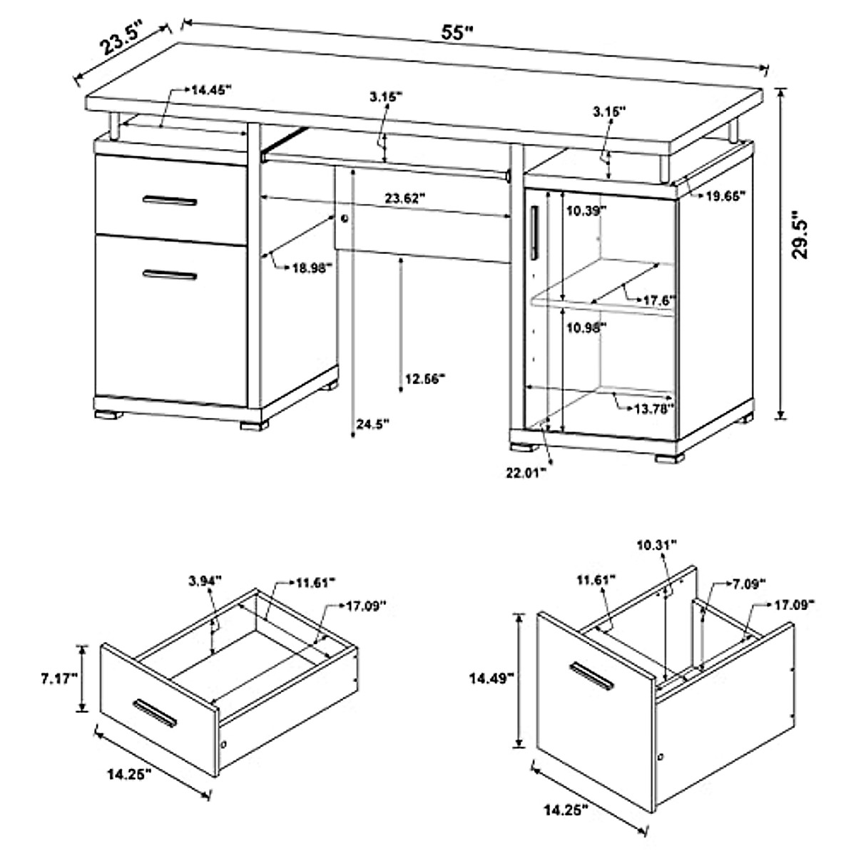 Coaster Furniture Tracy Modern Contemporary 2 Drawer Home Office Computer Desk with Keyboard Tray Storage File Cabinet White 800108