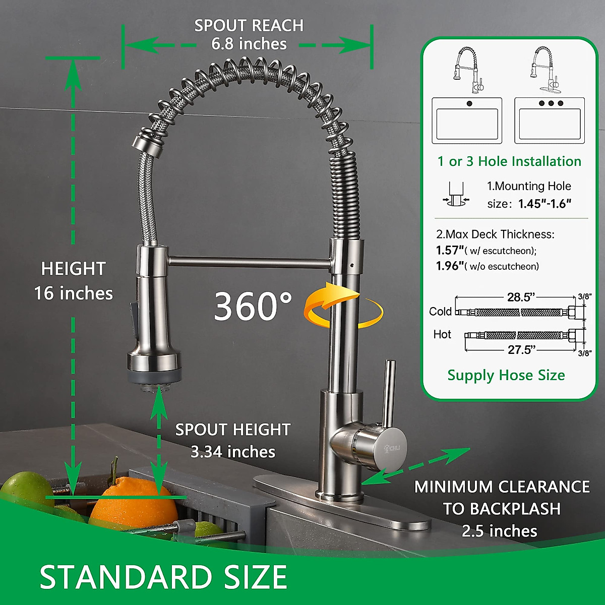ECHLI Kitchen Sink Faucet, Pull Down Spring Single Handle Stainless Steel Faucet with Sprayer with LED Light for bar Laundry and Utility Sink faucets(Brushed Nickel)