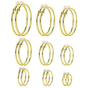 Sumind 6 Pairs Clip on Hoop Earrings Hoop Gold Earrings Non Piercing Earrings Set for Women, 6 Sizes