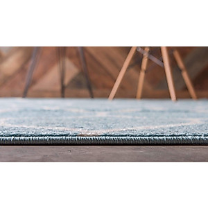 Unique Loom Trellis Frieze Collection Area Rug - Rounded (5' 1" x 8', Light Blue/ Ivory)