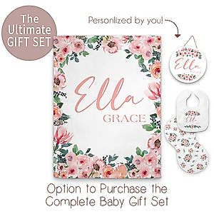 Girls Love A Monogram - Floral Pink Blushing Baby Blankets for Girls - Custom Baby Blankets for Girls