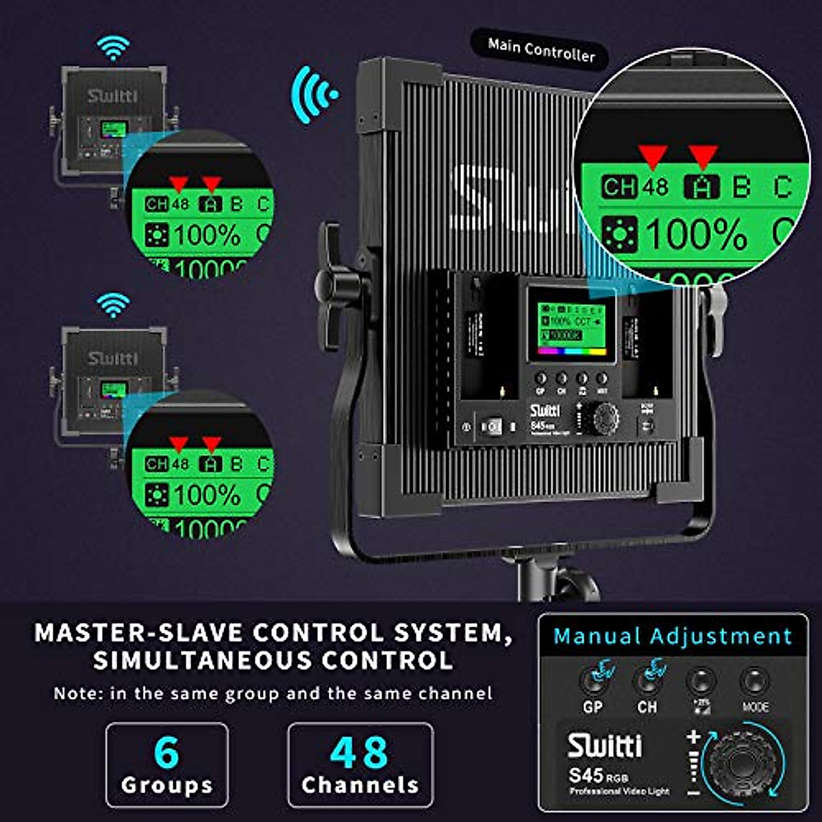 Switti RGB Video Light, Full Color Studio Photography Lighting Kit, 50W LED Panel Light with Softbox, 552 LEDs/CRI 97+, 2600K-10000K/0-360 Adjustable Colors/9 Kinds of The Scene Lights