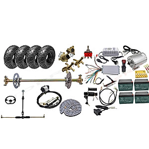 YC Yier 29" Go Kart Rear Axle Kit +Front End Steering Shaft Assembly+ Brake + 13x5.00-6" Wheels Tires +48V 1800W Brushless Electric Motor Kit + Battery for Go Kart ATV Quad Buggy Drift Trike 4 Wheeler