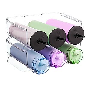 2 Pack Plastic Stackable Water Bottle Holders - Kitchen Pantry Refrigerator Storage Bins - Wine and Water Bottle Organizer Stand for Home Organization and Storage, Countertop Cabinet Organization Rack