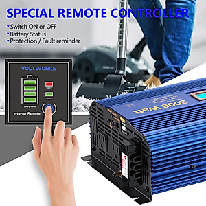 Power Inverter 2000w DC 12V to AC 120V ETL UL458 Modified Sine Wave Inverter with LCD Display Remote Control 2 AC Outlets 1 AC hardwire terminal Dual 2.4A USB Ports for Car RV Truck Boat by VOLTWORKS