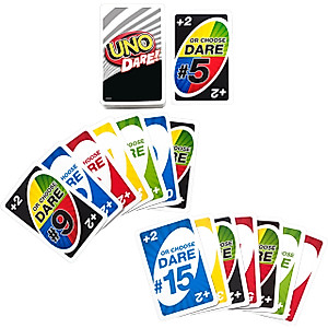 Mattel Games UNO Dare Card Game for Family Night Featuring Challenging and Silly Dares from 3 Different Categories