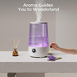 Homvana Humidifiers for Bedroom Home, 3.6 L Cool Mist Top-Fill 34H Super Long Time, Quiet 16dB, Baby Humidifier, Oil Diffuser for Large Room, Plants, Nursery, Office BPA FREE, 7 Color Light Ultrasonic