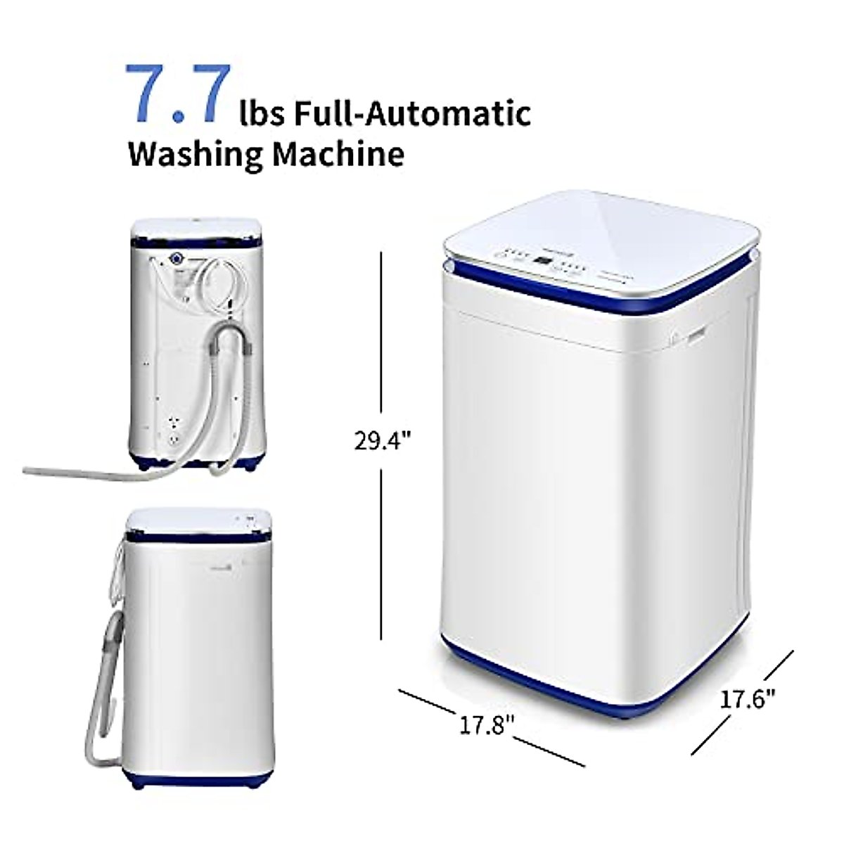 COSTWAY Full Automatic Washing Machine, 7.7Lbs Capacity, 8 Programs, 2-in-1 Portable Washer and Spinner with 24 Hours Delay, 3 Heating Function, Laundry Washer with Drain Pump for Apartment, RV