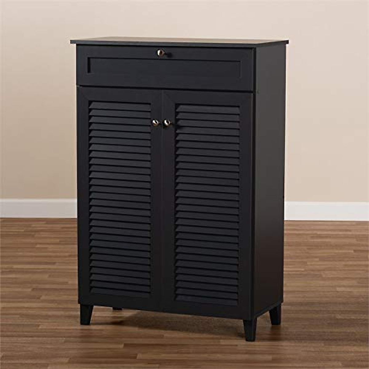 Baxton Studio Coolidge Wood 5-Shelf and Drawer Shoe Cabinet in Dark Gray