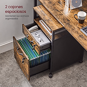 VASAGLE File Cabinet with Lock, Filing Cabinet with 2 Storage Drawers, for Hanging File Folders, Open Shelf, Home Office, Steel Frame, Industrial, Rustic Brown and Black UOFC077B01
