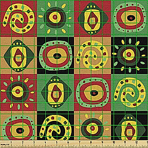 Ambesonne African Fabric by The Yard, Abstract Design with Trippy Shapes Culture Hieroglyph Print, Decorative Fabric for Upholstery and Home Accents, 1 Yard, Red Green