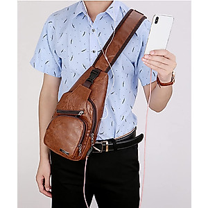 AOLIDA QICHUANG Men Sling Bag Leather Unbalance Chest Shoulder Bags Casual Crossbody Bag Gift for Men (brown)