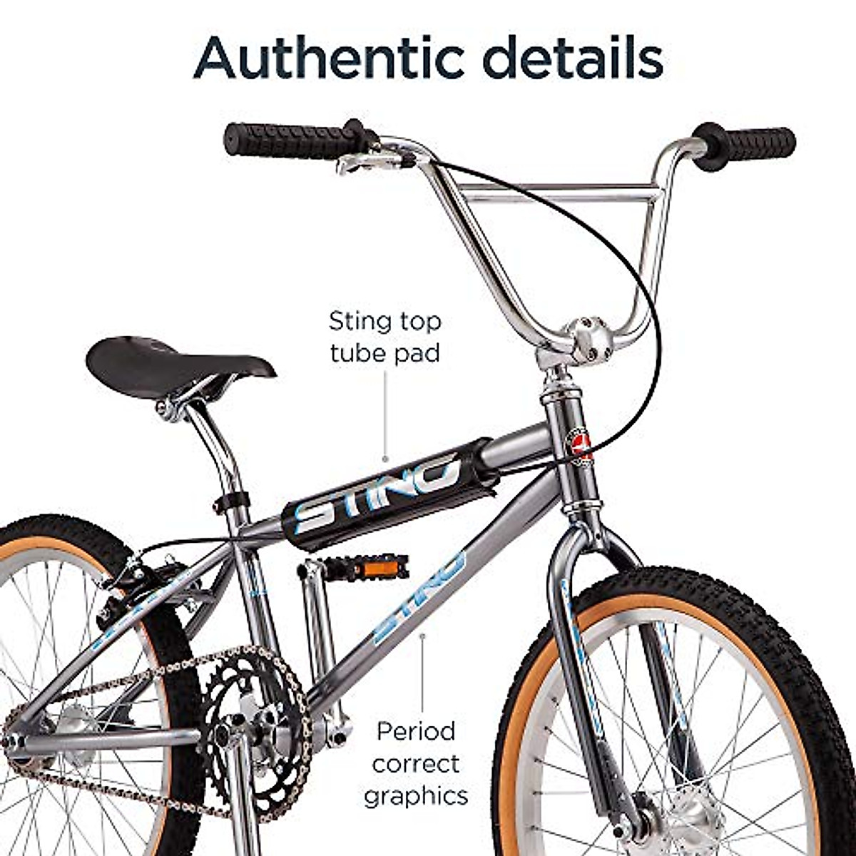 ﻿Schwinn Sting Pro Retro BMX for Youth/Adult, Throwback 1989 Design, Single-Speed Drivetrain, Hi-Ten Steel Frame, Aluminum Rims, Tubular Crankset, 20-Inch Wheels, Grey