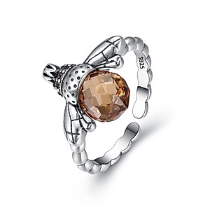 EleQueen Sterling Silver Stacking Band Rings Crystals Queen Bee Resizable Ring for Women Girls, Valentine's Day/Mother's Day/Christmas Jewelry Gift for Girlfriend/Mom