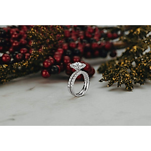 Charles & Colvard Created Moissanite 8mm Round Cut Bridal Ring Set for Women | 2.87 cttw DEW | Lab Grown | Solid 14K White Gold with Rhodium | Size 9