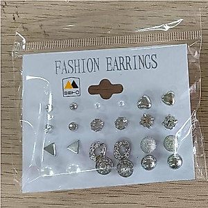 24 Pairs Stud Earrings Crystal Pearl Earring Set Ear Stud Jewelry for Women Men, Silver and Gold