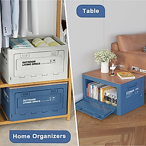 FOLLOWIN Collapsible Storage Bins with Lids,Folding Plastic Camping Box,Stackable Crates Storage Containers,50L Lidded Storage Box 1 Pack,Blue