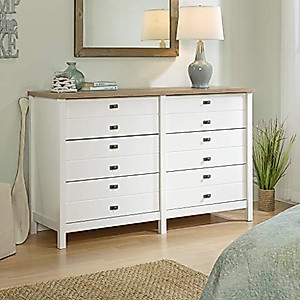 Sauder Cottage Road L-Desk, L: 65.11" x W: 58.66" x H: 29.76", Soft White Finish & Cottage Road Dresser, L: 56.77" x W: 19.29" x H: 35.35", Soft White Finish