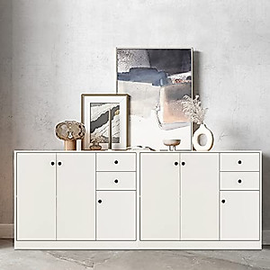 Giantex Buffet Cabinet with Storage - Kitchen Sideboard with 2 Drawers, 3-Door Large & Small Cabinet, Adjustable Shelves, White Pantry Cupboard for Dining Room, Console Table for Entryway