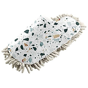 Kigai Microfiber Cleaning Slippers Classic Terrazzo Washable Mop Shoes Slipper for Men/Women House Floor Dust Cleaner, Size L