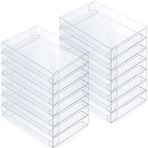 100 Pack Clear Favors Boxes Plastic Gift Boxes Transparent Crystal Photo Greeting Card Storage Box Clear Fold Wrap Boxes Case for A2 Paper Envelope Letter Packaging, 4.5 x 1.0 x 5.9 Inch