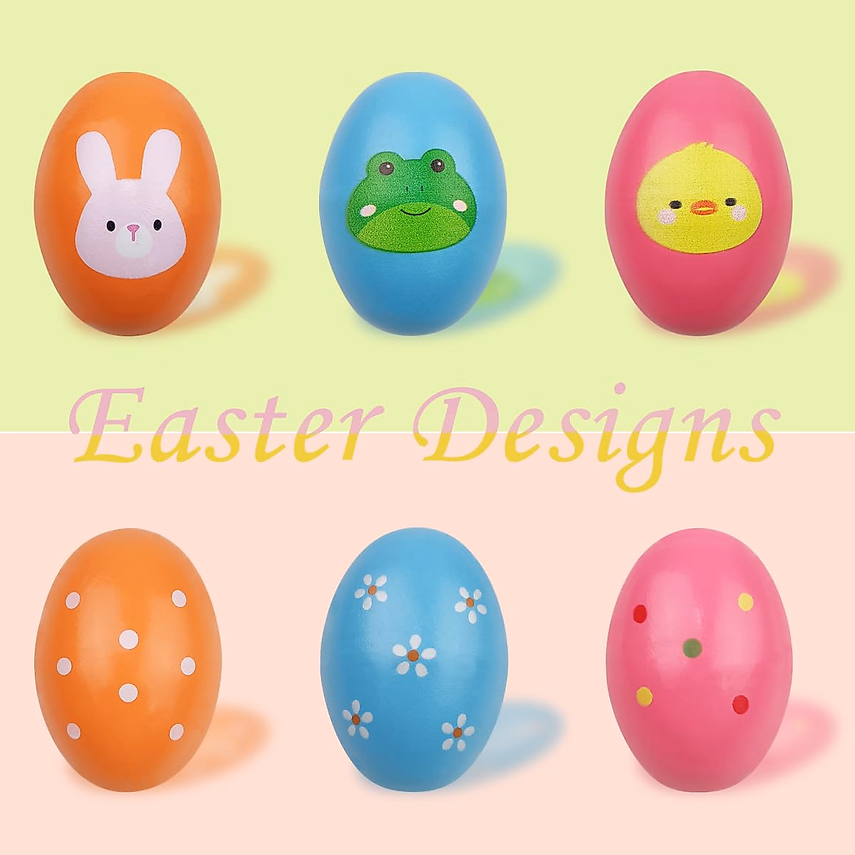 OCBTOW 6 Pack Easter Wooden Shake Eggs Percussion Musical Easter Eggs Shakers for Toddlers Kids Girls Boys Easter Basket Stuffers Fillers Gifts