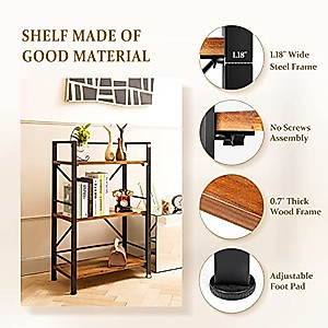 Crofy Rustic Bookshelf, 3 Tier Real Wood Bookshelf, Metal Book Shelf for Storage, Bookcase for Office Organization and Storage, 12.6 D x 23.62 W x 36.61 H Inches, Black