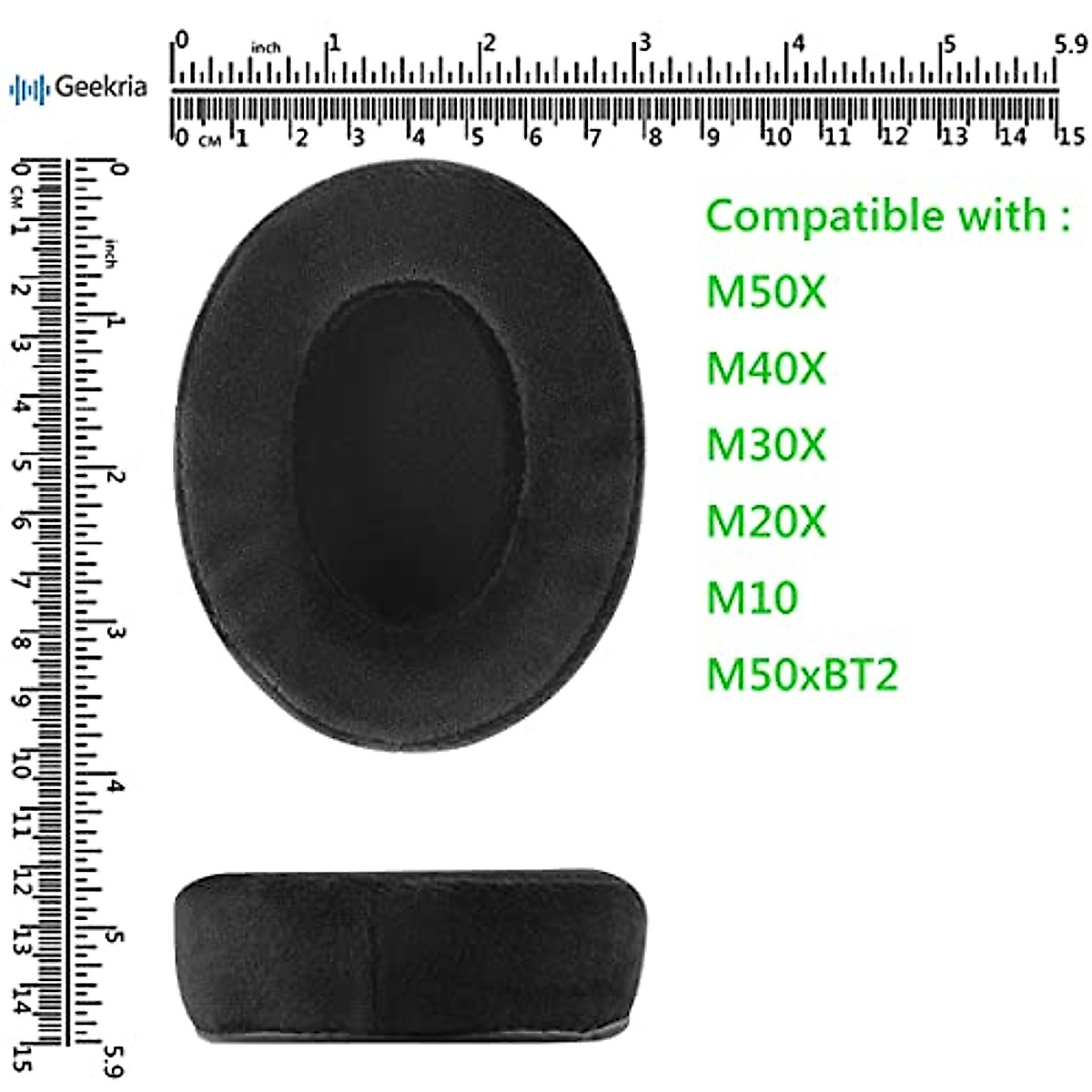 Geekria Comfort Velour Replacement Ear Pads for Audio-Technica ATH-M50X, ATH-M50xBT2, ATH-M40X, ATH-M30X, ATH-M20X, ATH-M10, Headphones Ear Cushions, Headset Earpads, Ear Cups Repair Parts (Black)