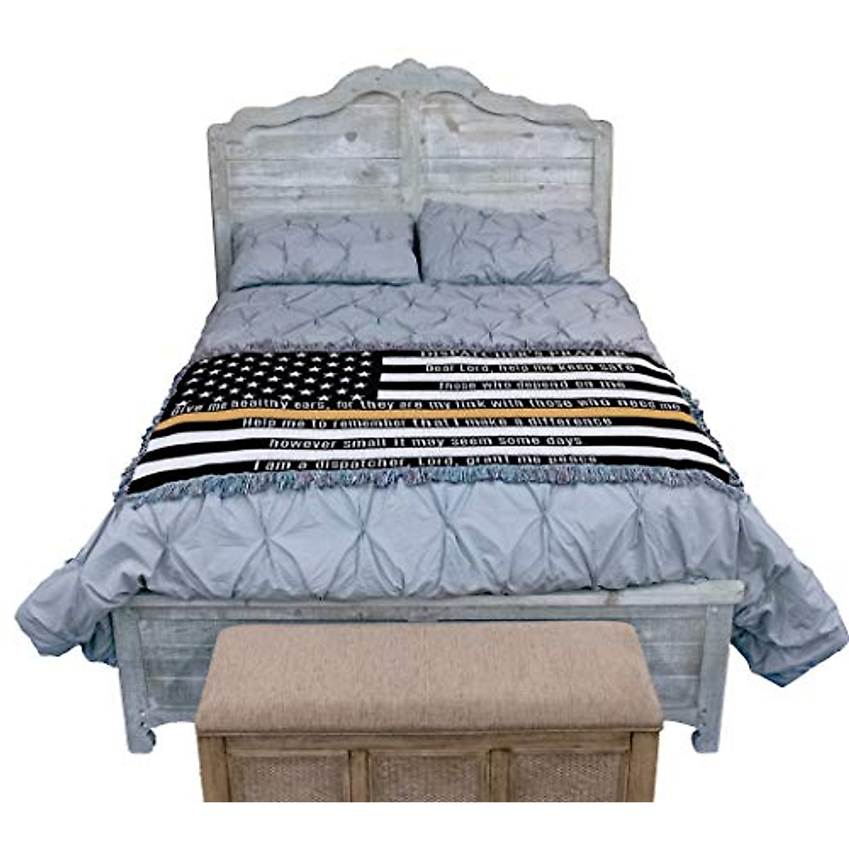 Police Department - Dispatcher's Protection Prayer - Yellow Thin Line American Flag Blanket - Gift Tapestry Throw for Back of Couch or Sofa - Woven from Cotton - Made in The USA (61x36)