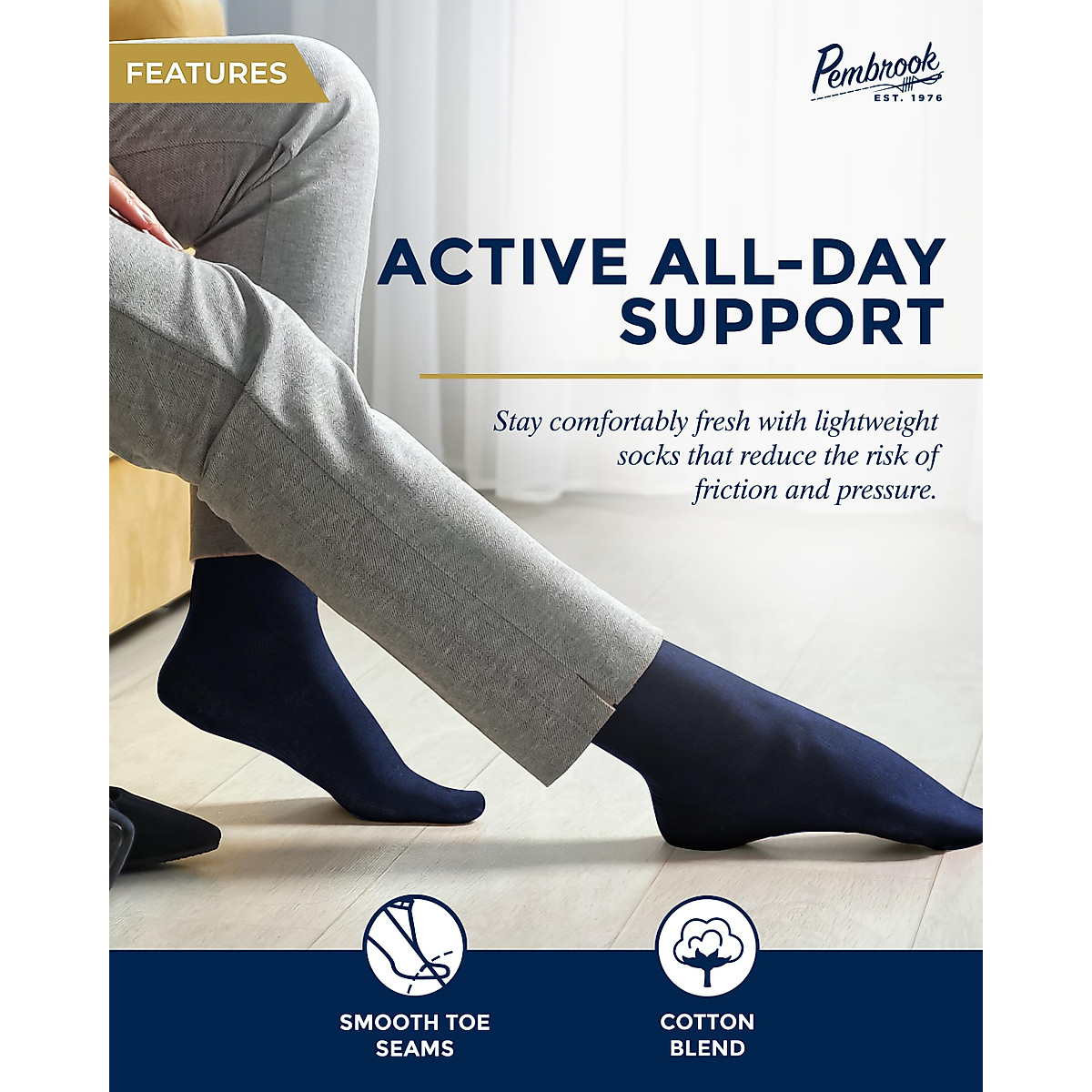 Pembrook Light Compression Socks for Men - 6 Pairs | 8-15 mmHg Navy Compression Socks | Mens Compression Socks for Circulation Support | Light Compression Socks Men